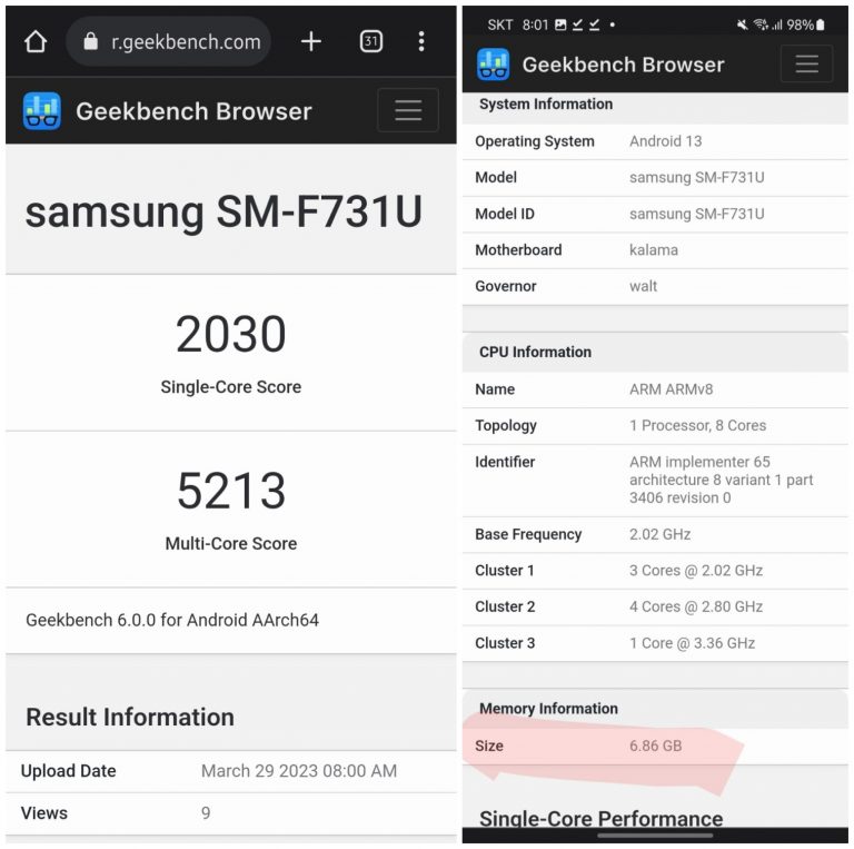 到訪 Geekbench：Samsung Galaxy Z Fold5 与 Galaxy Flip5 處理器與跑分成績曝光！ - VTECH